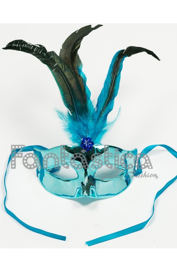 Turquoise Mask with Feathers and ribbons